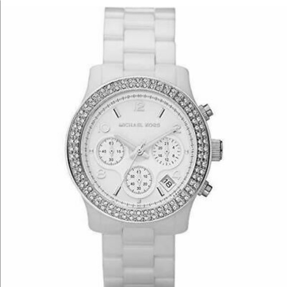 Michael Kors | Accessories | Mk White Crystal Ceramic Watch | Poshmark